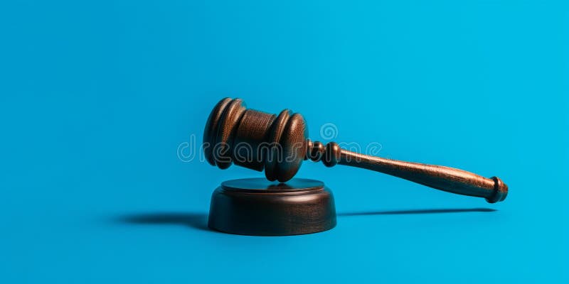 A Judge Gavel in Front of a Light Blue Screen Stock Illustration ...