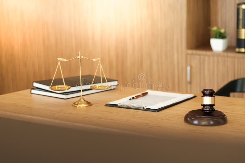 Judge Gavel Hammer on Lawyer Desk Stock Image - Image of document ...