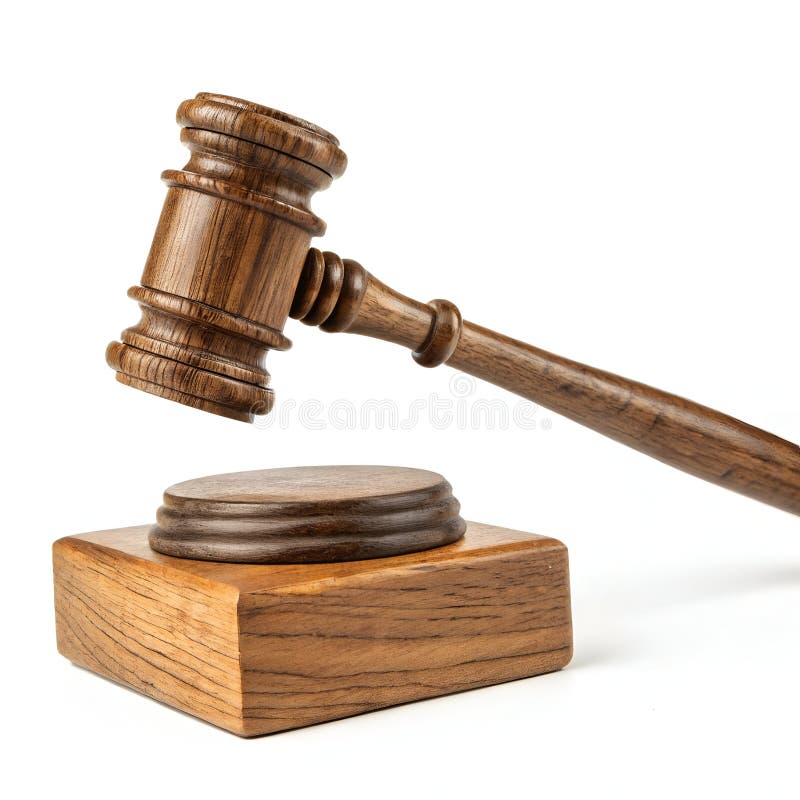 Judge Gavel Hitting Block Isolated on White Background Stock ...