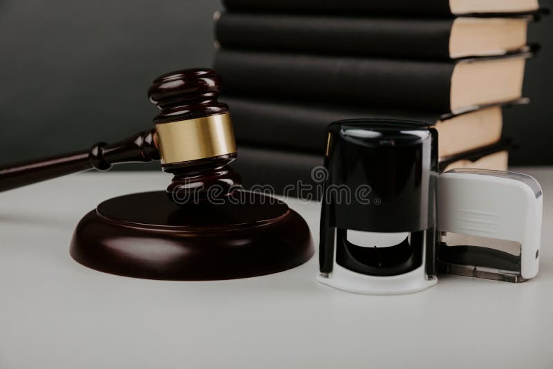 Judge Gavel and Notary Stamp on a Desktop Close-up Stock Photo - Image ...