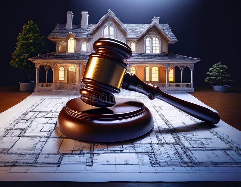 Judge Gavel Resting on Architectural Plans with House Model in ...