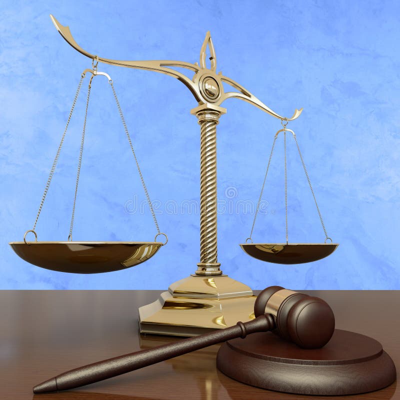 Judge gavel and scales 3D stock illustration. Illustration of ...