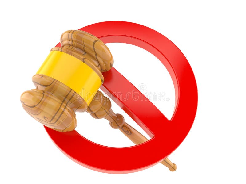 Judge Hammer with Forbidden Sign Stock Illustration - Illustration of ...