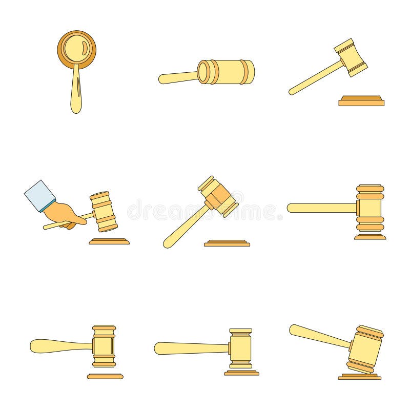 Judge Hammer Icons Set Vector Color Stock Vector - Illustration of ...