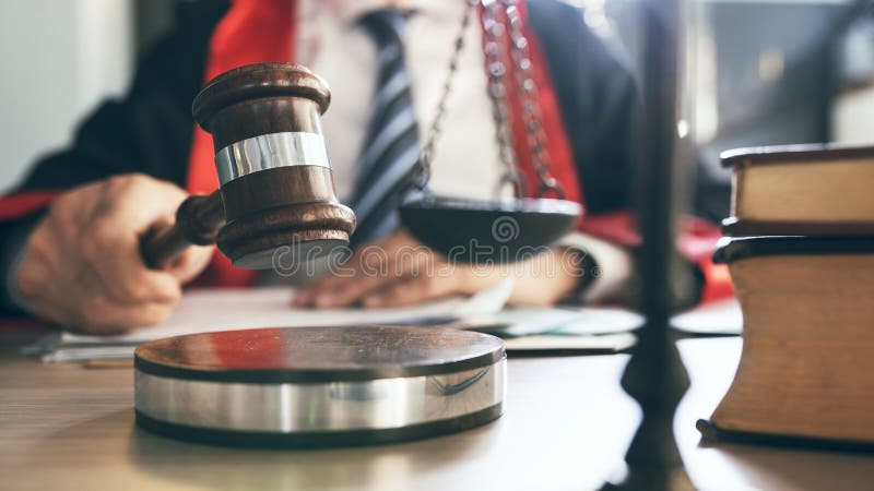 Judge Holding the Gavel in Courtroom Stock Photo - Image of justice ...