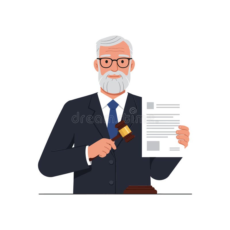 Judge Holding Gavel and Document in Flat Vector Art Style Stock Vector ...