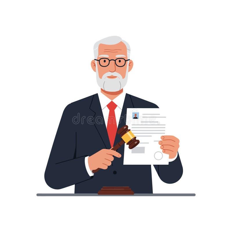 Judge Holding Gavel and Legal Document in Flat Vector Art Stock Vector ...
