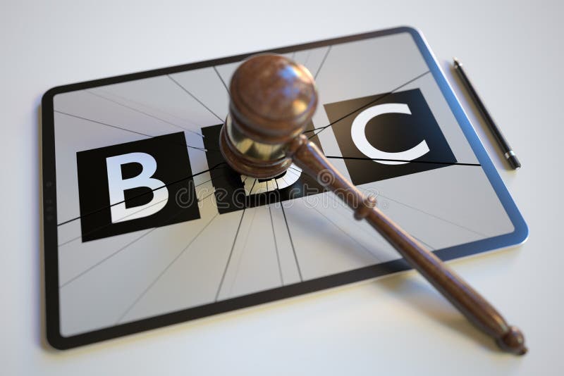 Broken Tablet Computer Screen with Logo of BBC and Judge S Gavel ...