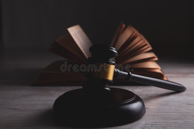 The Judge`s Hammer and the Book on the Table Stock Photo - Image of ...