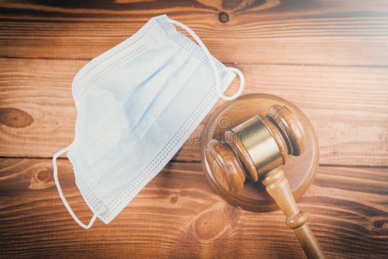 Judge`s hammer and mask stock photo. Image of covid - 216697938