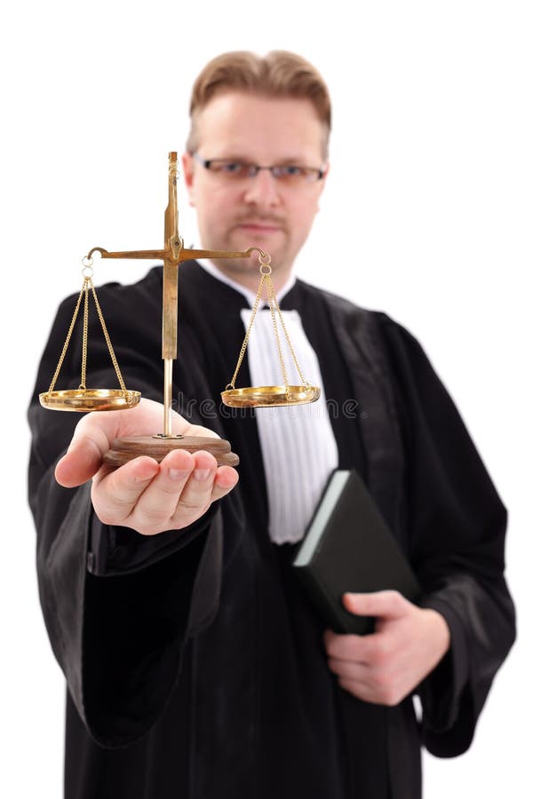 Judge Showing Scale of Justice Stock Image - Image of book, isolated ...