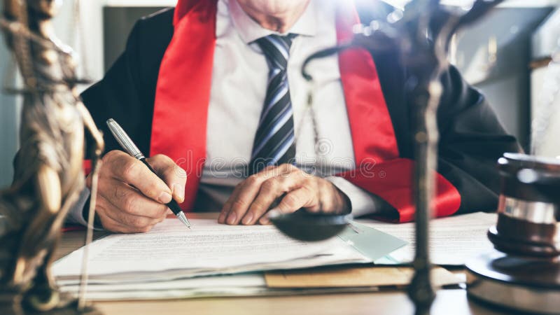 Judge Signing Document in Courtroom Stock Image - Image of holding ...