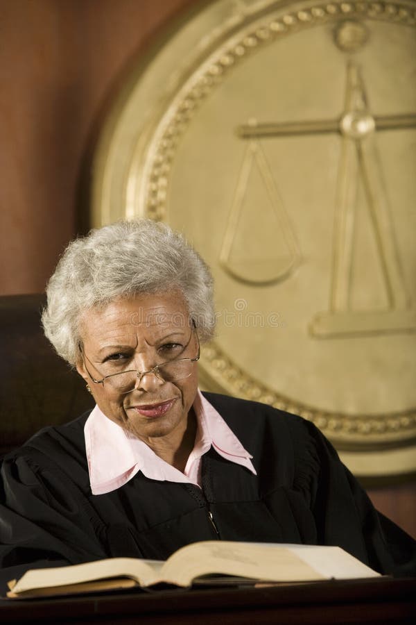 Judge Pointing Gavel in Courtroom Stock Image - Image of government ...