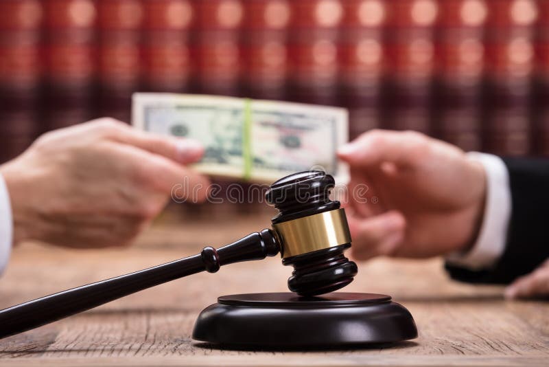 Judge and Client Shaking Hands Against Books Stock Photo - Image of ...