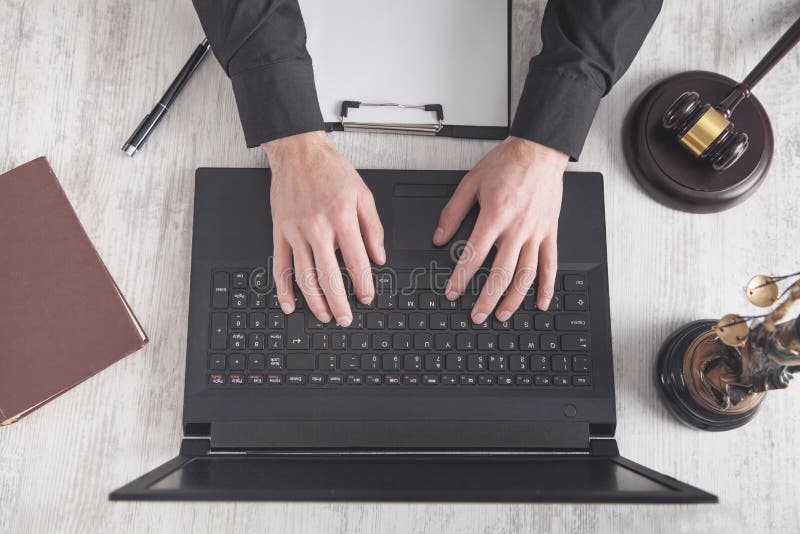 Judge Using Laptop. Law and Justice Stock Image - Image of wood ...