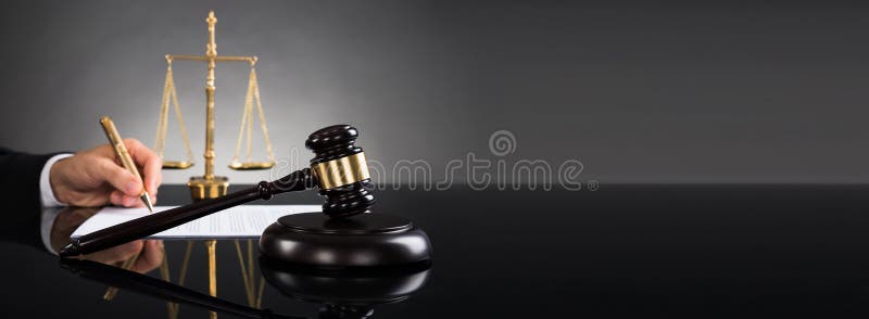 Judge Writing on Paper at Desk Stock Image - Image of court, trial ...