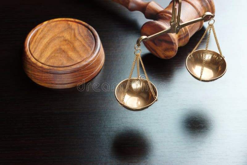Judges Gavel and Scale of Justice on the Black Table Stock Photo ...
