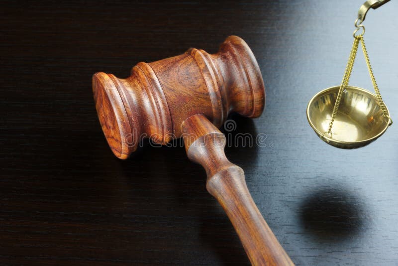 Judges Gavel and Scale of Justice on the Black Table Stock Photo ...