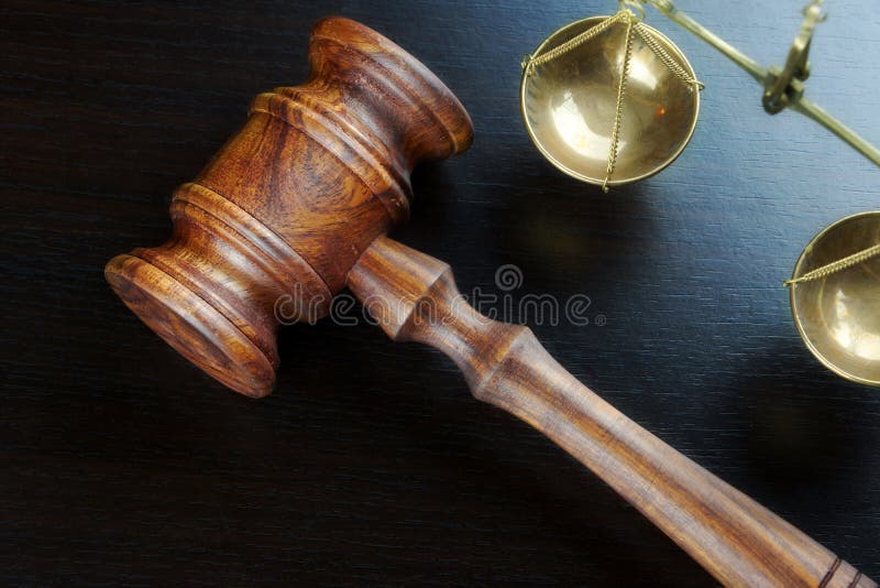 Judges Gavel and Scale of Justice on the Black Table Stock Image ...