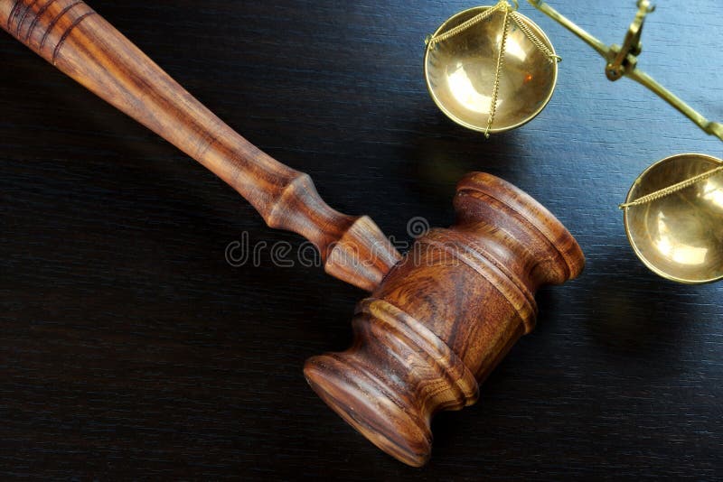 Judges Gavel and Scale of Justice on the Black Table Stock Photo ...