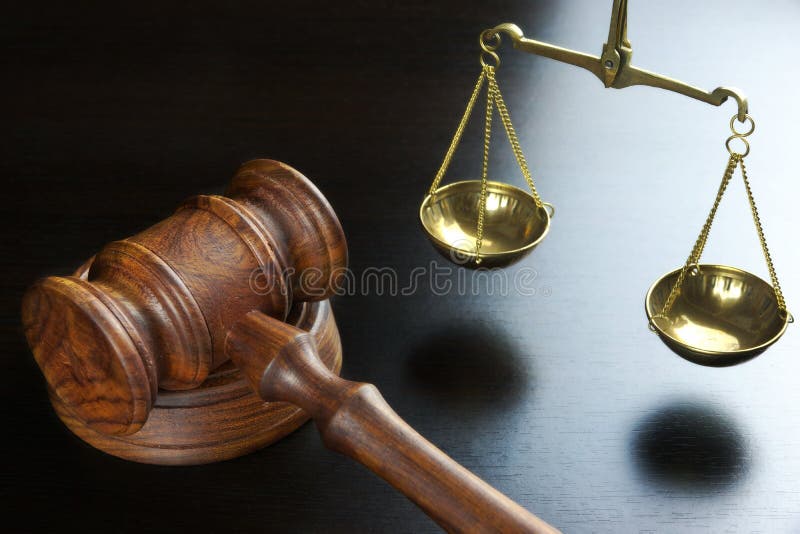 Judges Gavel and Scale of Justice on the Black Table Stock Photo ...