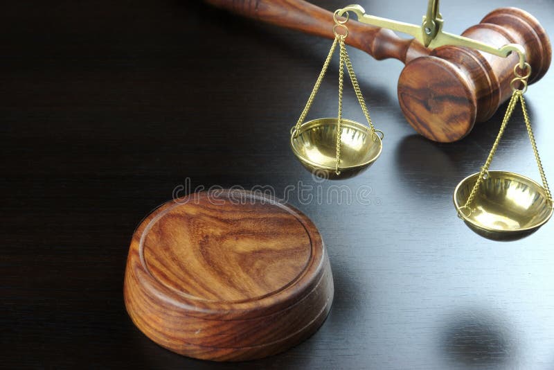 Judges Gavel and Scale of Justice on the Black Table Stock Photo ...