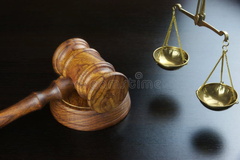 Judges Gavel and Scale of Justice on the Black Table Stock Image ...