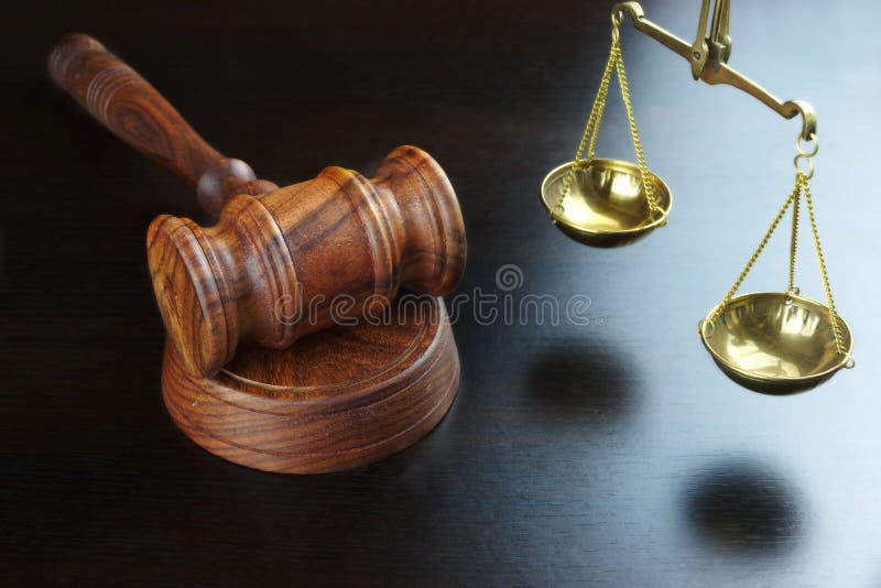 Judges Gavel and Scale of Justice on the Black Table Stock Image ...