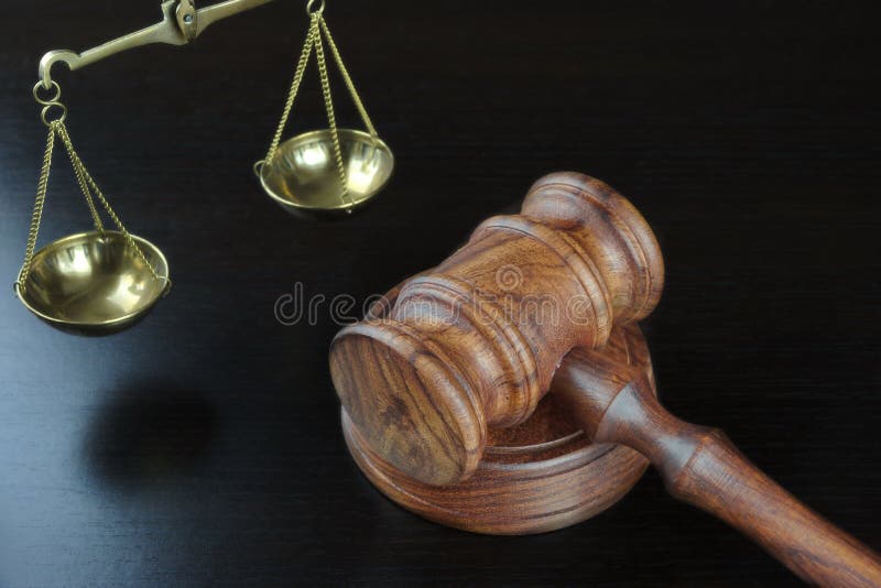 Judges Gavel and Scale of Justice on the Black Table Stock Photo ...