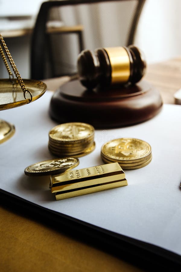 Judges Gavel and Scale of Justice on the Black Table Background in Back ...