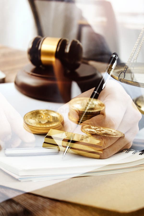 Judges Gavel and Scale of Justice on the Black Table Background in Back ...