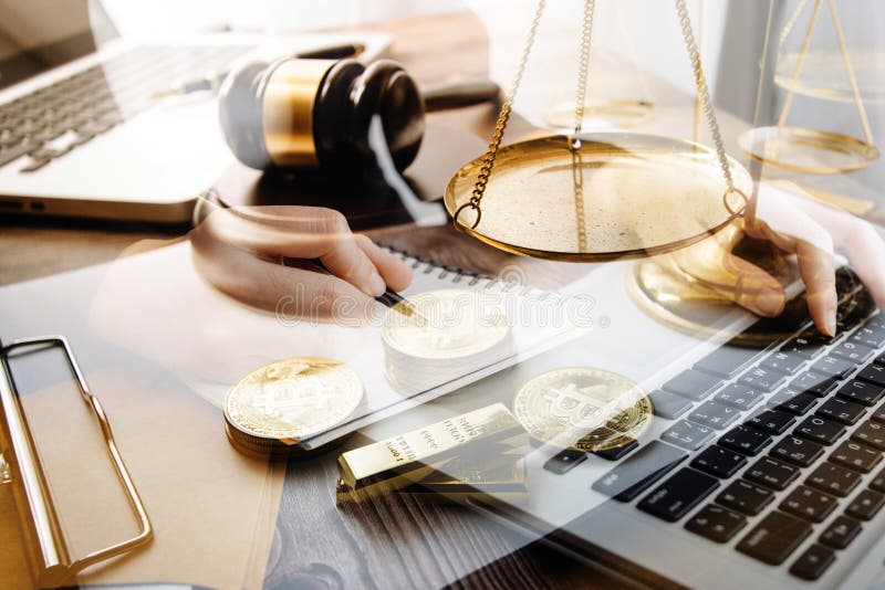 Judges Gavel and Scale of Justice on the Black Table Background in Back ...