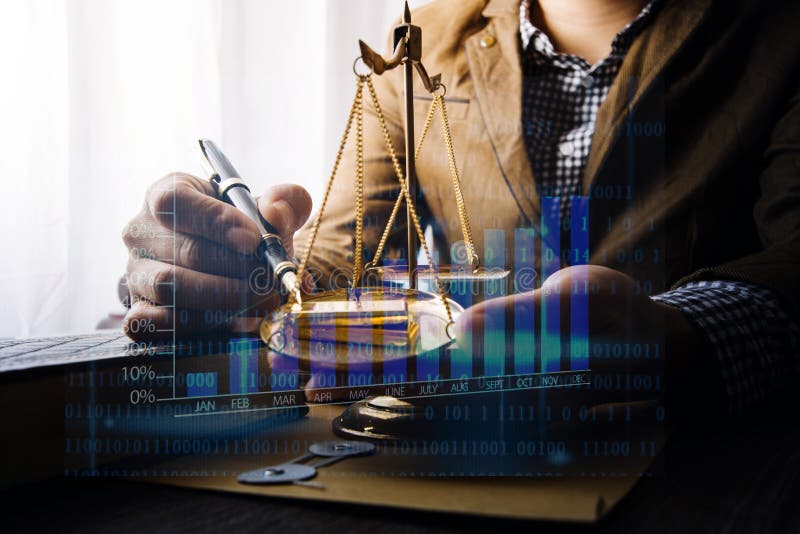 Judges Gavel and Scale of Justice on the Black Table Background in Back ...