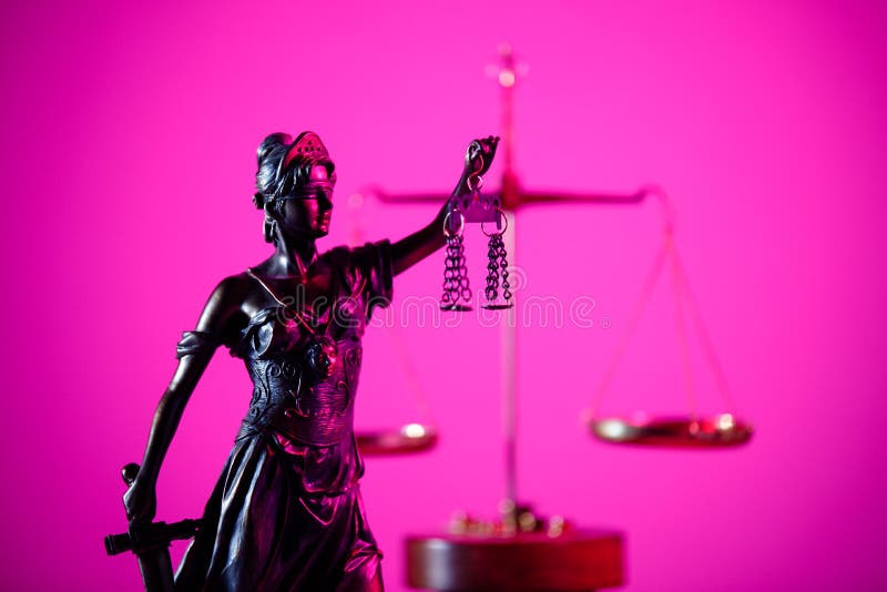 Judgment Concept. Figure of Lady Justice in Notary Office in Purple ...