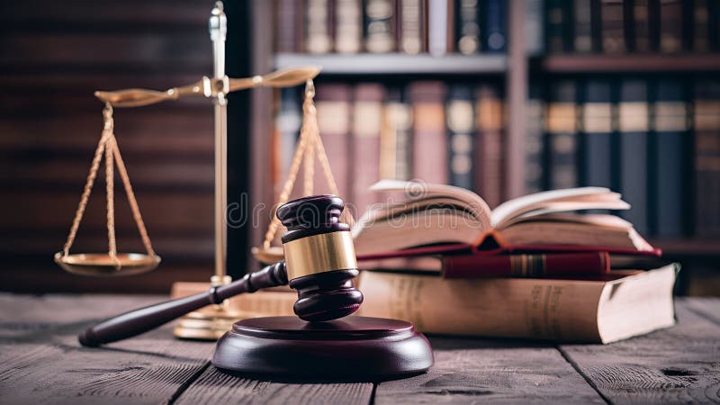 Judicial Elements with Gavel, Scales of Justice, and Law Books in a ...