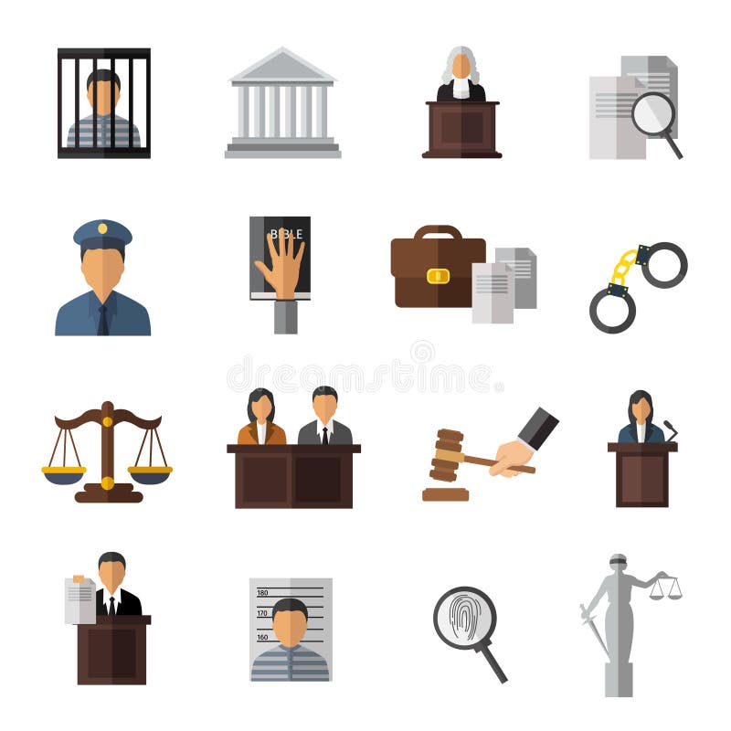 Judicial System Icon Set stock vector. Illustration of court - 71690590