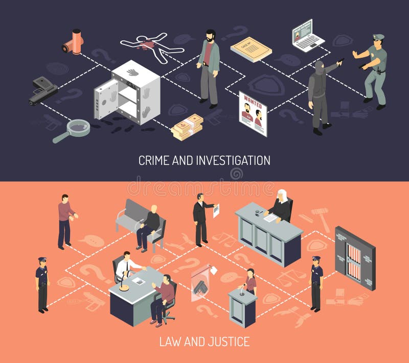 Judicial System Isometric Horizontal Banners Stock Vector ...