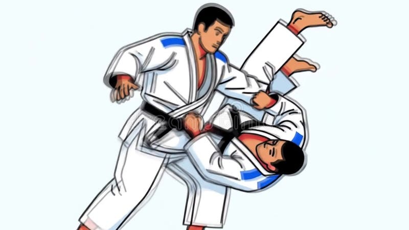 Judo Athletes Demonstrating Throwing Technique in a Clean White ...