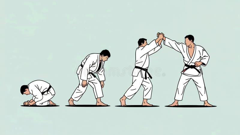 Judo Sequence Bowing Rising and Grip Techniques Stock Illustration ...