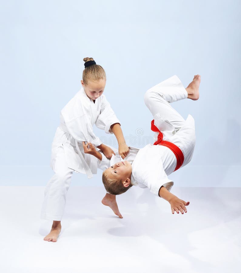 Children in Judogi are Training Judo Throws Stock Photo - Image of ...