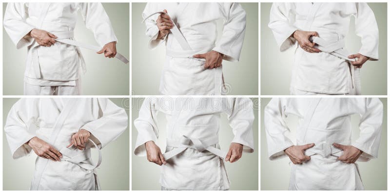 Judoka Tying the White Belt (obi) Stock Image - Image of karateka ...