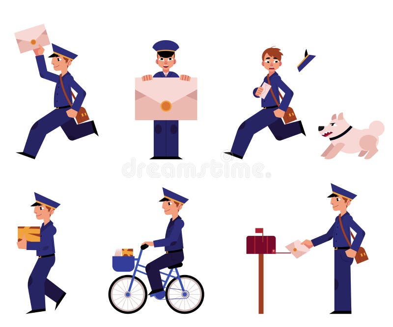 Juego De Caracteres Del Cartero Del Cartero De La Historieta Del Vector ...