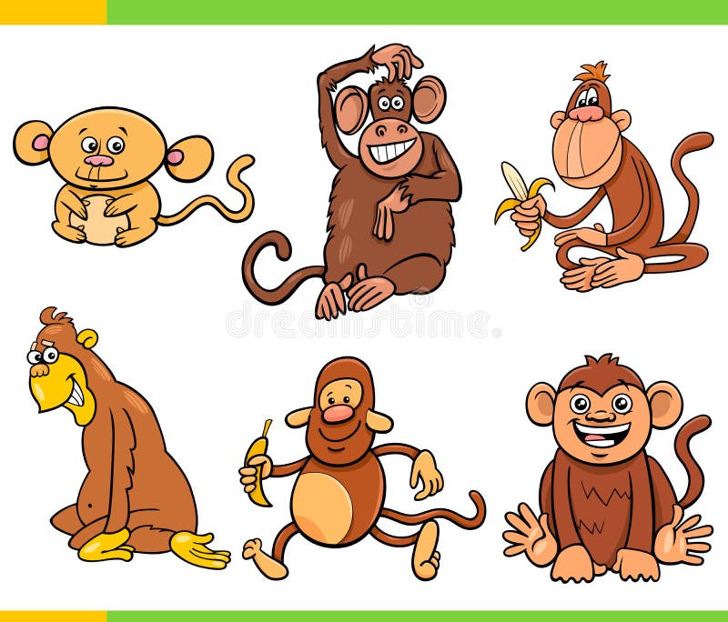 Juego De Dibujos Animados De Monos Y Simios Ilustración del Vector ...