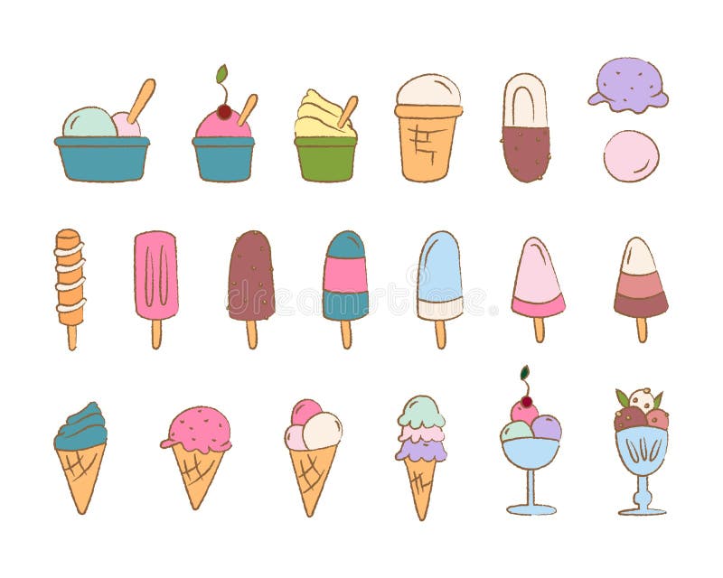 Juego De Helados Lindo Dibujado A Mano De Varios Tipos Conjunto De