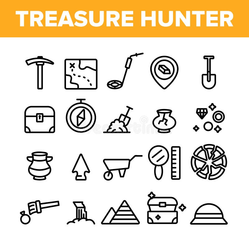 Juego De Iconos Vectoriales De La Herramienta Treasure Hunter ...