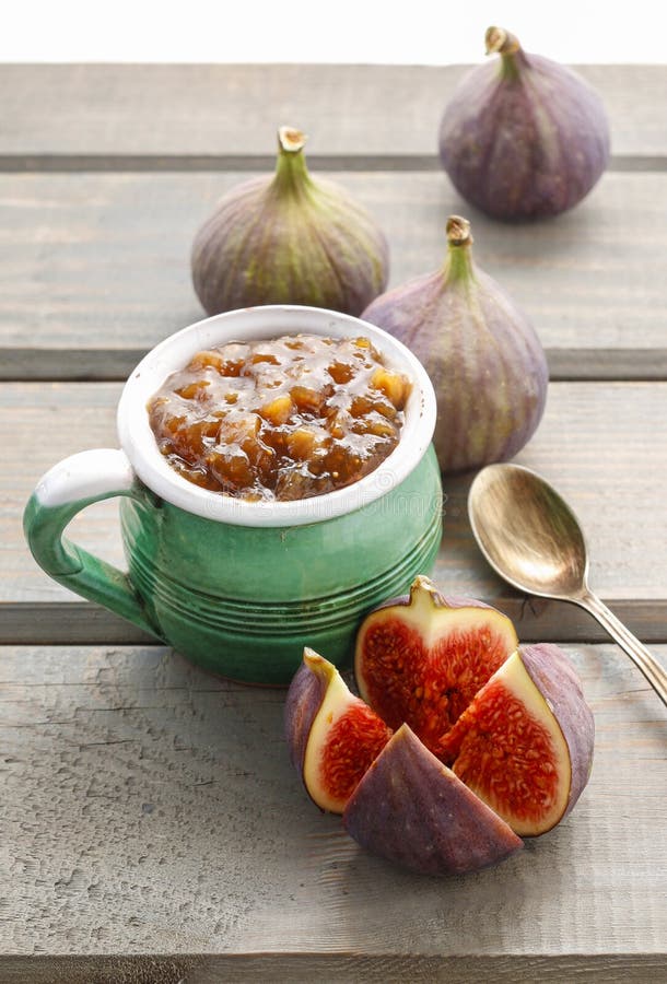 Jug of Fig Jam and Bowl of Fresh Figs Stock Image - Image of nutrition ...