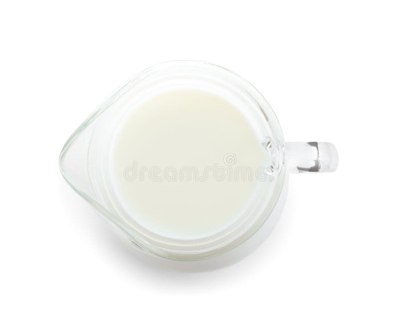 Jug of Fresh Milk Isolated on White, Top View Stock Image - Image of ...