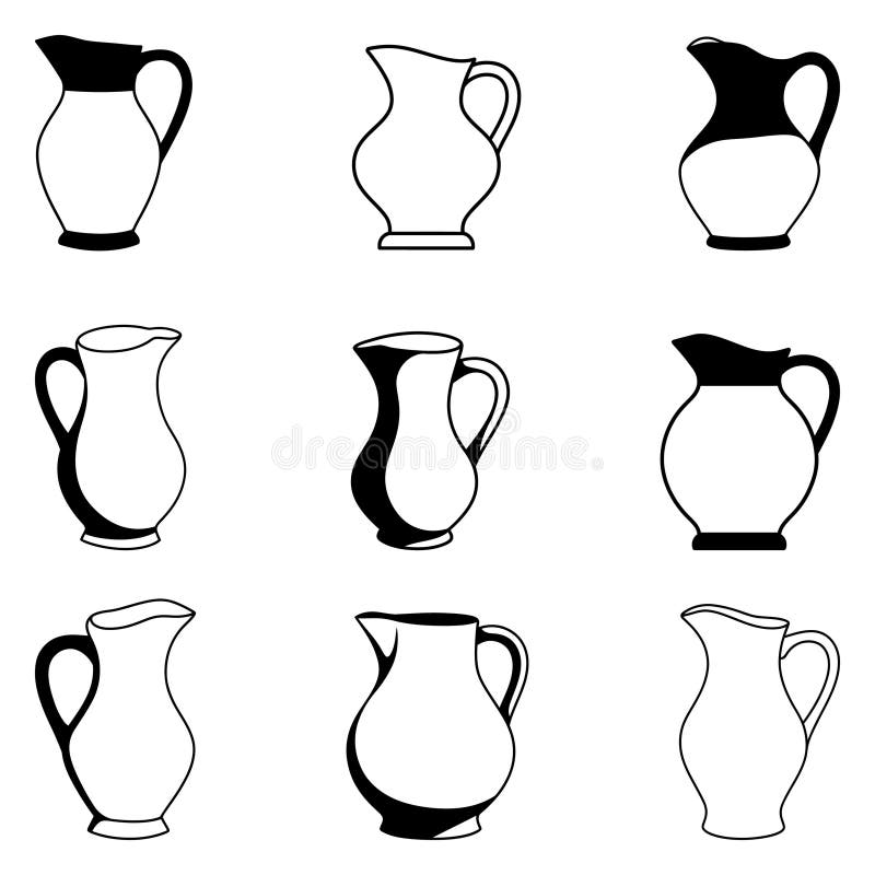 Jug Icon. Black and White Jug Icons in Flat Design Stock Vector ...