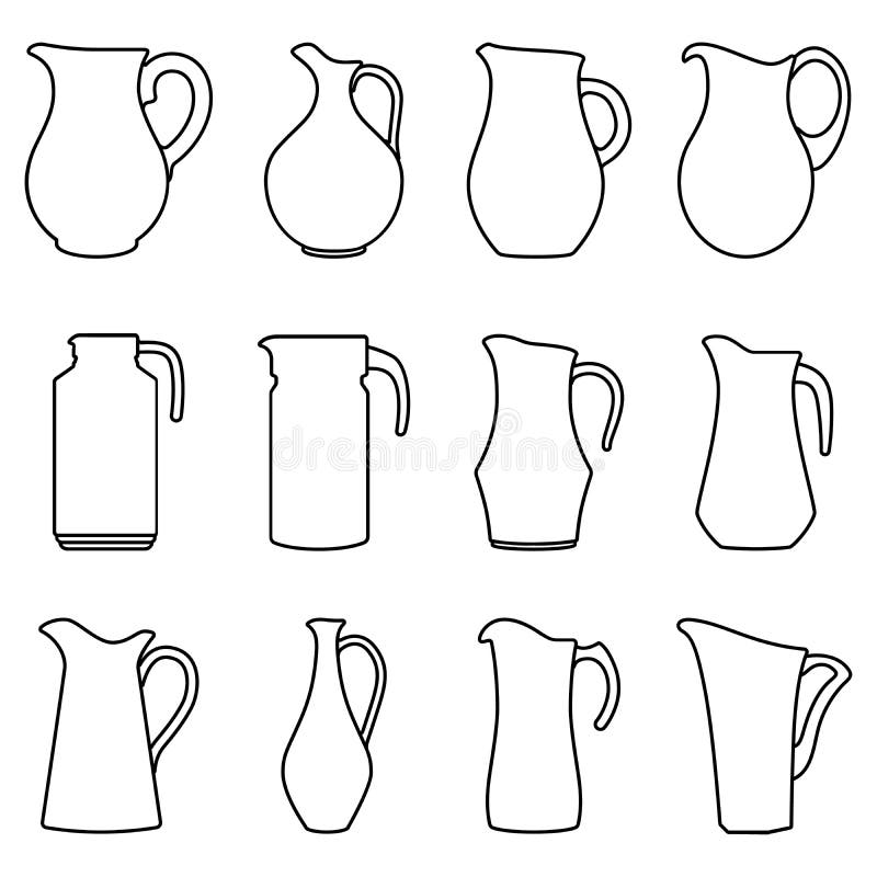 Jug Linear Icon. Set of Jugs Silhouettes Isolated. Water Jug Icon Stock ...