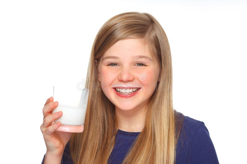 Jugendliches MÃ¤dchen Mit Milchbart Lachend Stock Photo - Image of ...